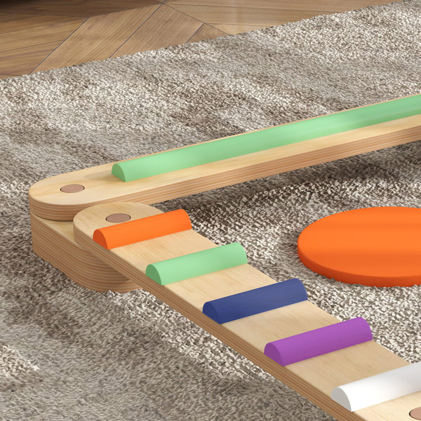 Qaba Kids Balance Beam, Wooden Balance Board with Stepping Stones, Gymnastics Obstacle Course ...